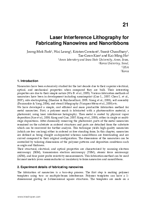 (PDF) Laser Interference Lithography and Shadow Lithography for ...
