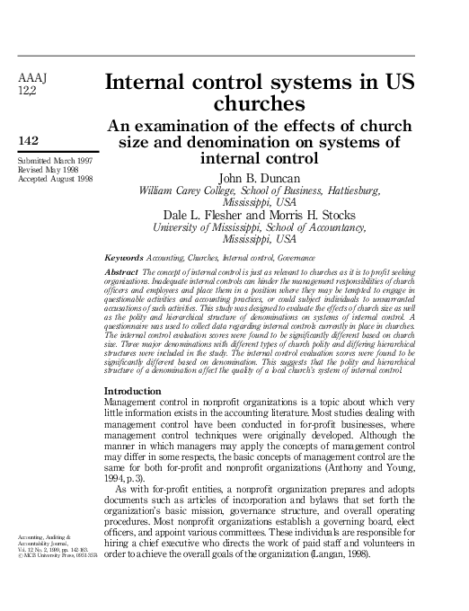 (PDF) Internal control systems in US churches