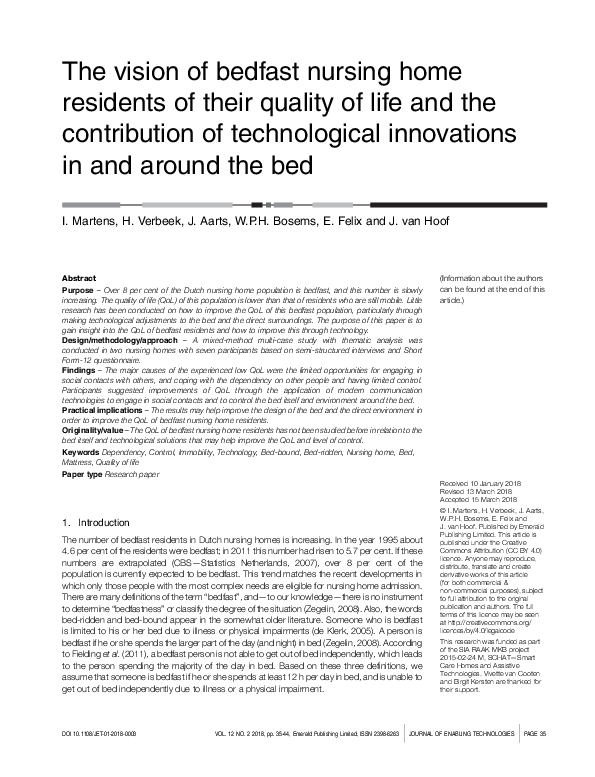 (PDF) The vision of bedfast nursing home residents of their quality of ...