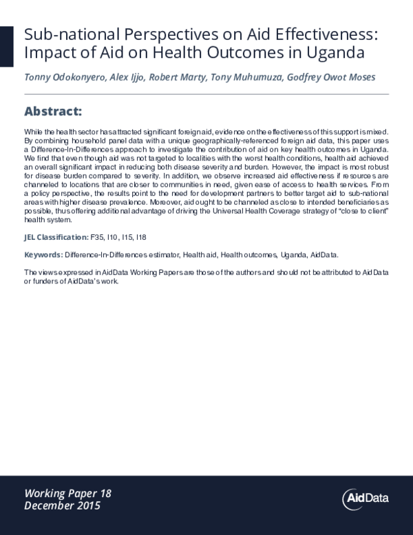 (PDF) Sub-national Perspectives on Aid Effectiveness: Impact of Aid on ...