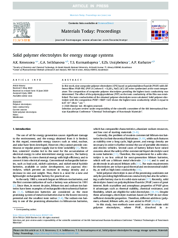 (PDF) Solid polymer electrolytes for energy storage systems