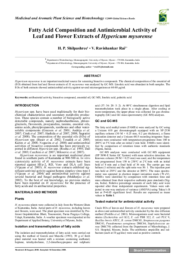 (PDF) Fatty Acid Composition and Antimicrobial Activity of Leaf and ...