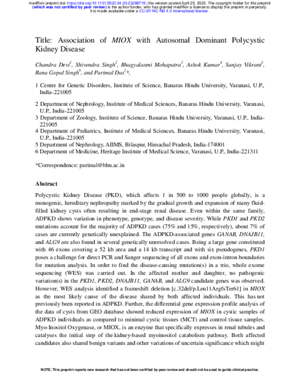 (PDF) Association of Miox with Autosomal Dominant Polycystic Kidney Disease