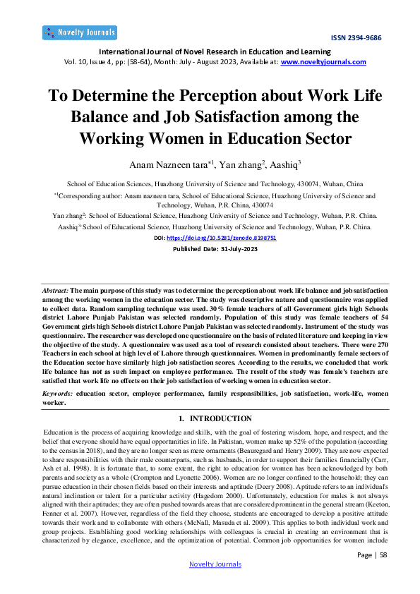 (PDF) To Determine the Perception about Work Life Balance and Job ...