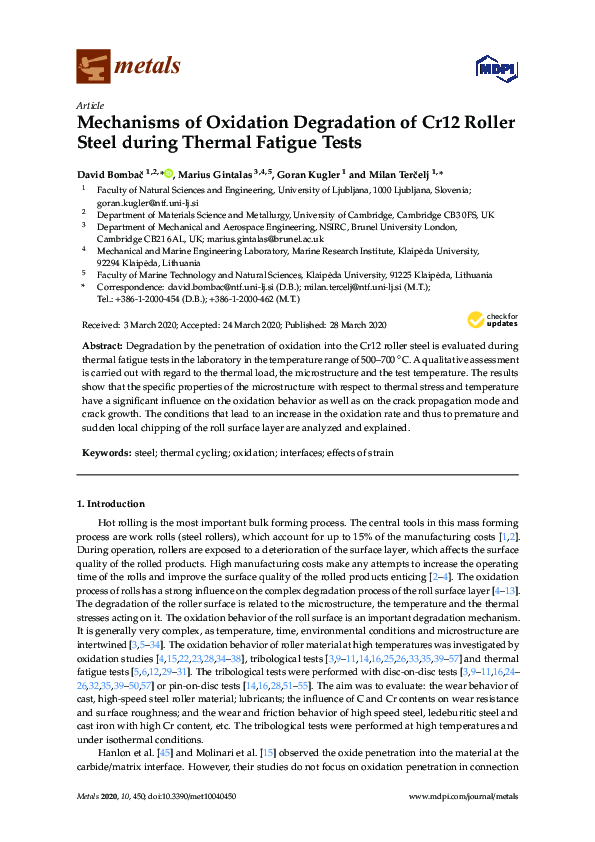(PDF) Mechanisms of Oxidation Degradation of Cr12 Roller Steel during ...