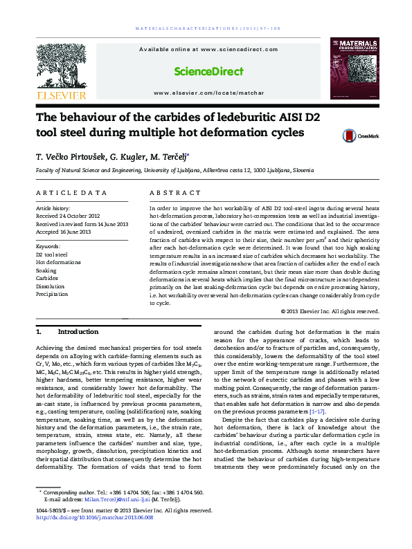 (PDF) The behaviour of the carbides of ledeburitic AISI D2 tool steel ...