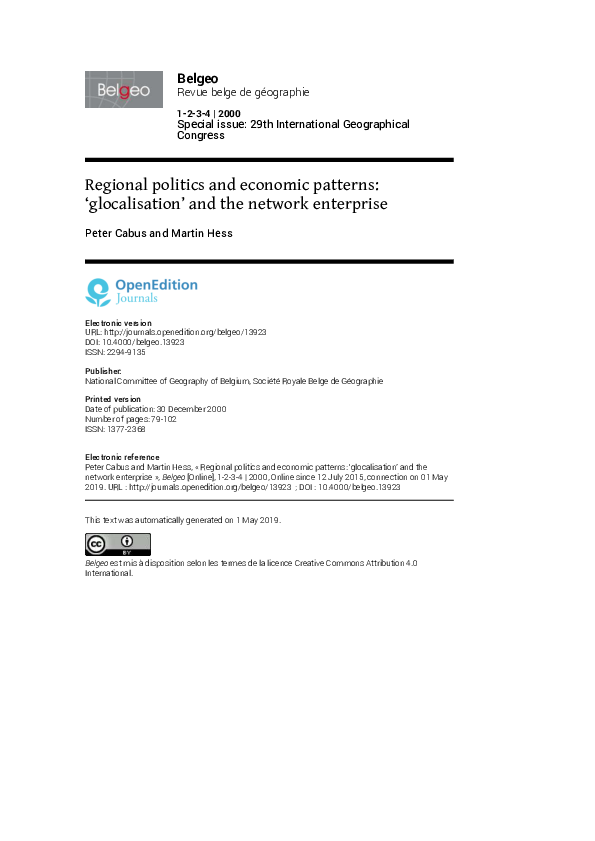 (PDF) Regional politics and Economic patterns: glocalisation and the ...