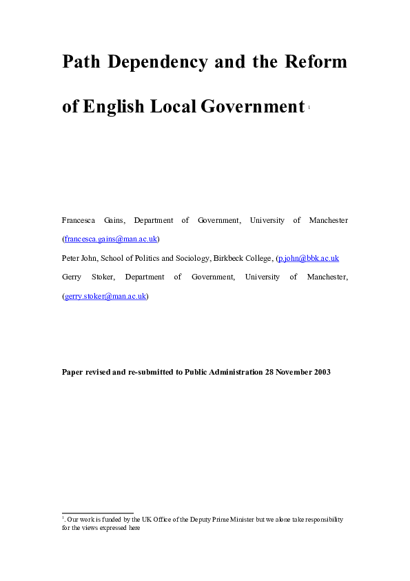 (DOC) Path Dependency and the Reform of English Local Government