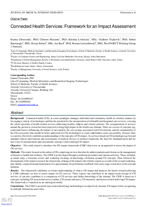(PDF) Connected Health Services: Framework for an Impact Assessment