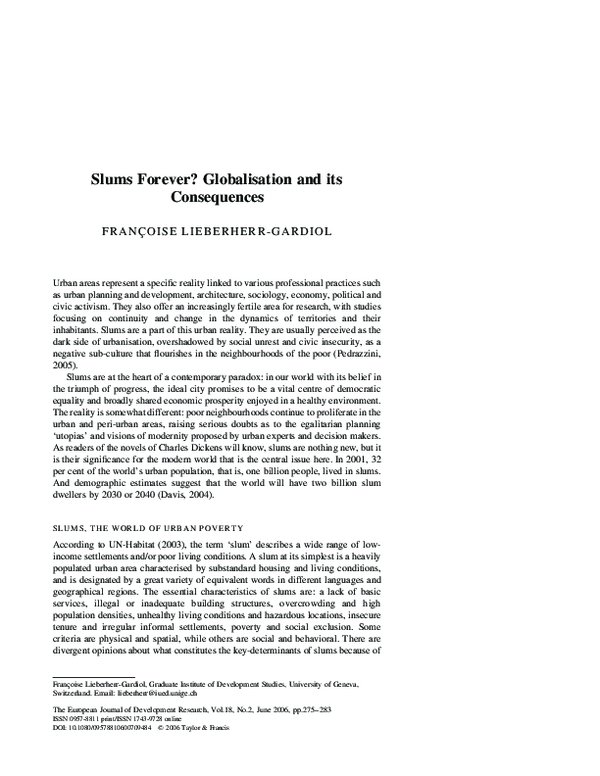 (PDF) Slums Forever? Globalisation and its Consequences