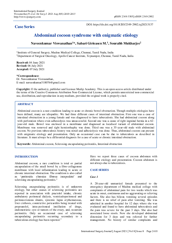 (PDF) Abdominal cocoon syndrome with enigmatic etiology