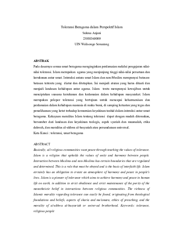 (DOC) Toleransi Beragama dalam Perspektif Islam