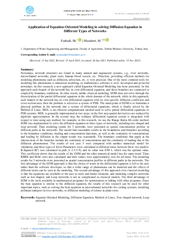 (PDF) Application of Equation-Oriented Modeling in solving Diffusion Equation in Different Types ...
