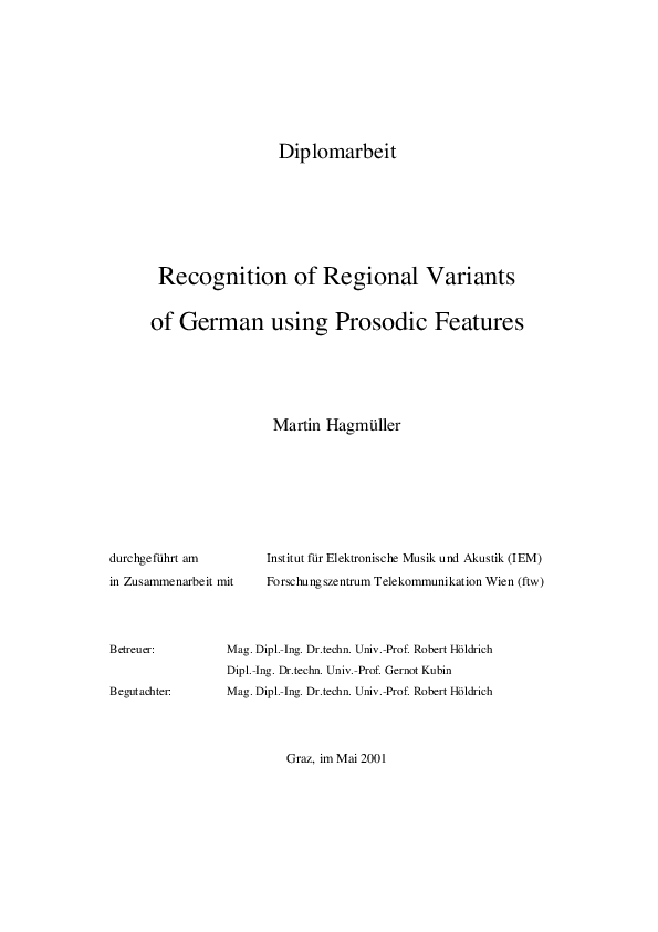 (PDF) Recognition of Regional Variants of German using Prosodic Features