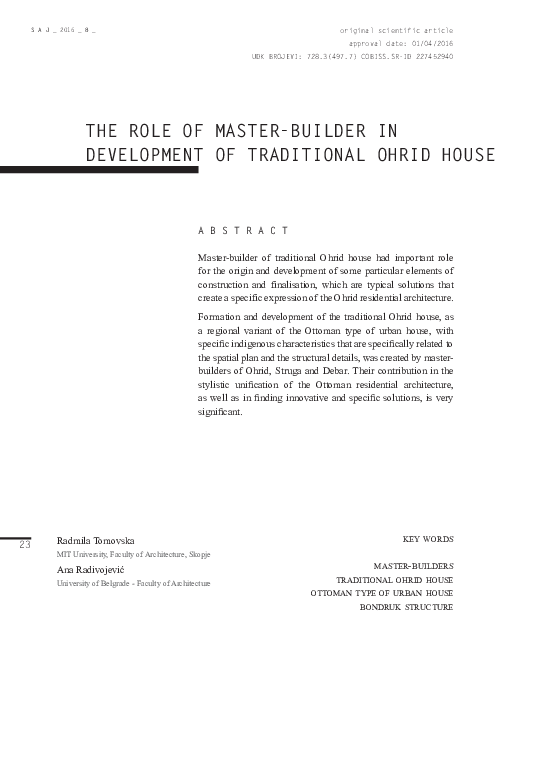 (PDF) The role of master-builder in development of traditional Ohrid house