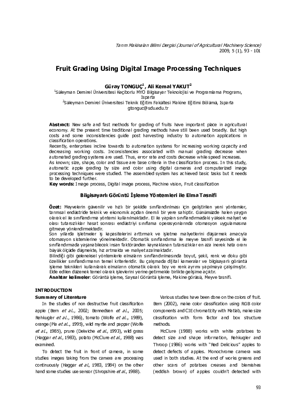 (PDF) Fruit Grading Using Digital Image Processing Techniques