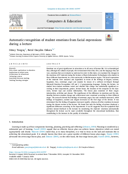(PDF) Automatic recognition of student emotions from facial expressions during a lecture