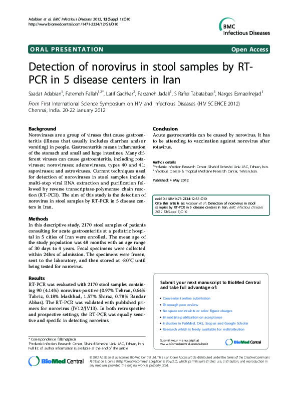 (PDF) Detection of norovirus in stool samples by RT-PCR in 5 disease ...