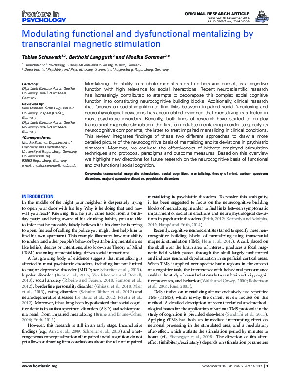(PDF) Modulating functional and dysfunctional mentalizing by ...