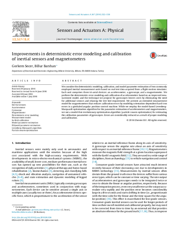 Pdf Improvements In Deterministic Error Modeling And Calibration Of Inertial Sensors And 