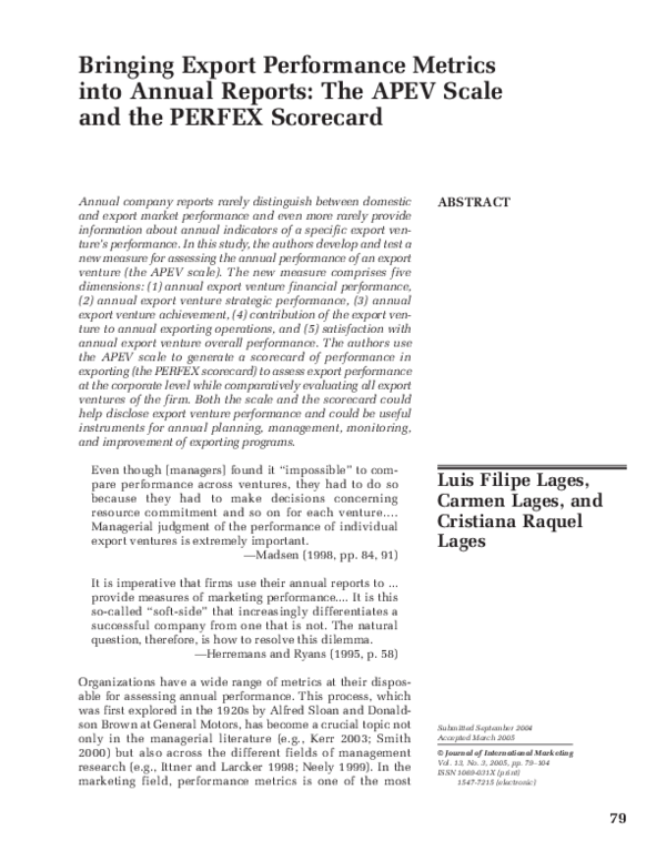 (PDF) Bringing Export Performance Metrics into Annual Reports: The ...