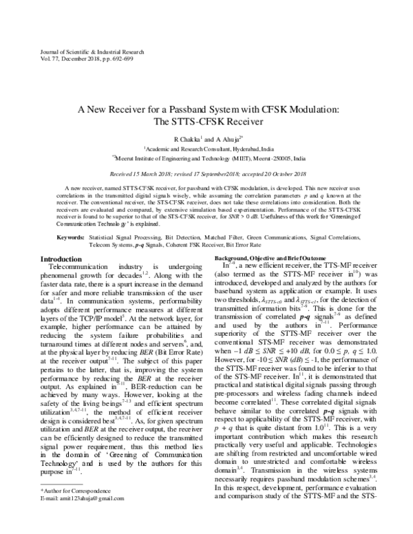 (PDF) A New Receiver for a Passband System with CFSK Modulation: The ...