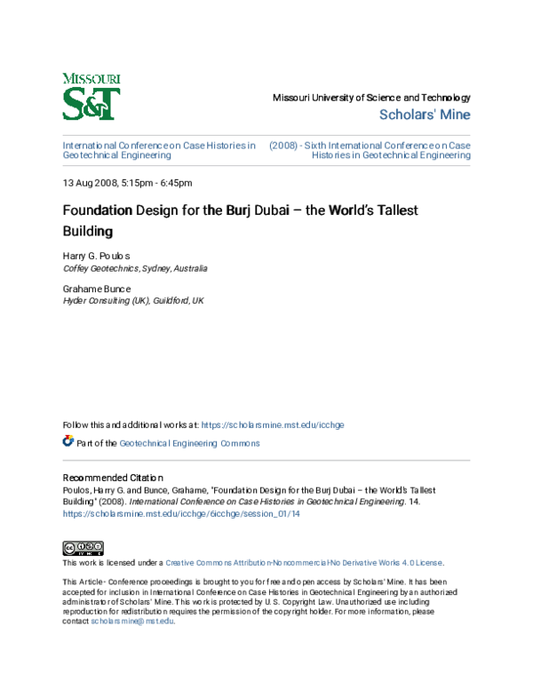(PDF) Foundation Design for the Burj Dubai – the World’s Tallest Building