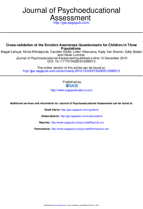 (PDF) Cross-validation of the Emotion Awareness Questionnaire for ...