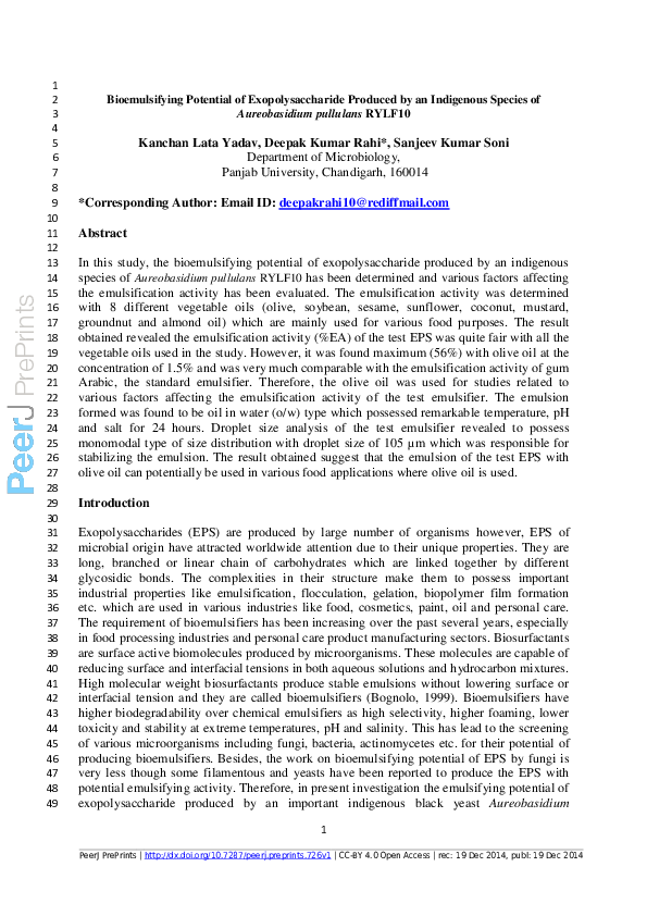 (PDF) Bioemulsifying potential of exopolysaccharide produced by an indigenous species of ...