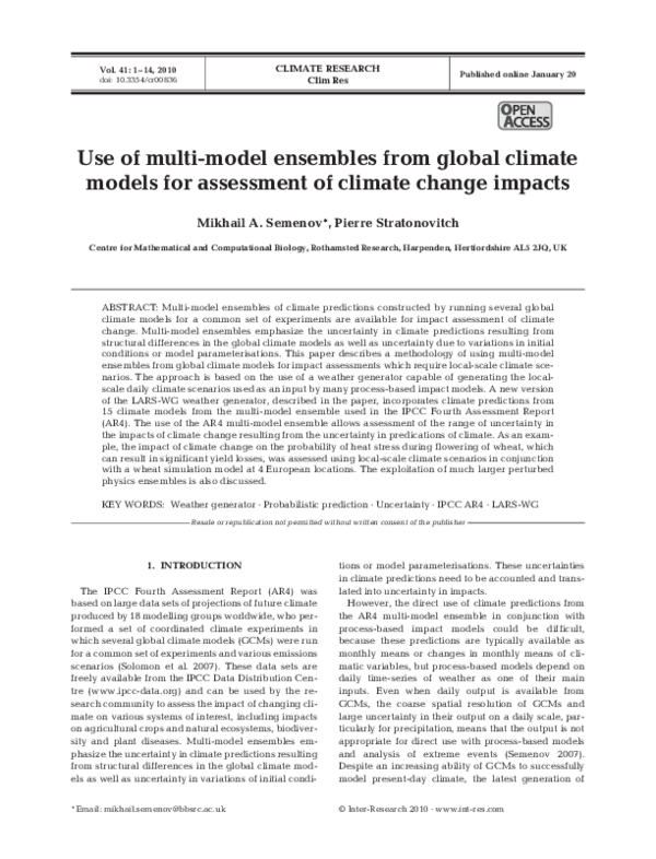 (PDF) Use of multi-model ensembles from global climate models for ...