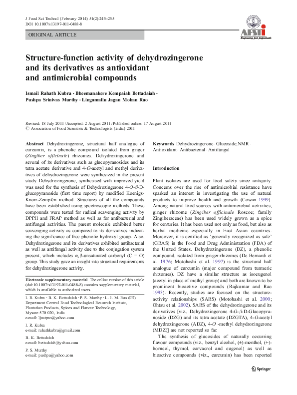 (PDF) Structure-function activity of dehydrozingerone and its ...