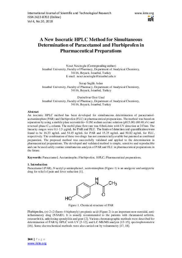 (PDF) A New Isocratic HPLC Method for Simultaneous Determination of Paracetamol and Flurbiprofen ...