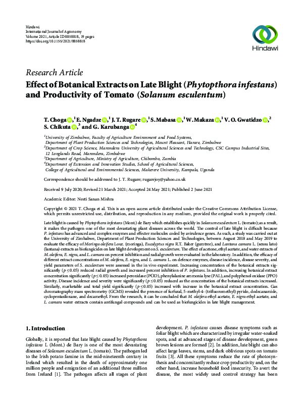 (PDF) Effect of Botanical Extracts on Late Blight (Phytopthora ...