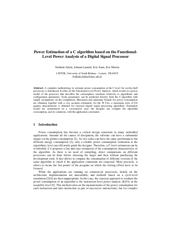 (PDF) C-Level Power Estimation for DSP Algorithms