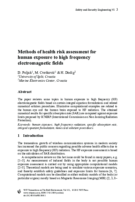 (PDF) Methods of health risk assessment for human exposure to high frequency electromagnetic fields