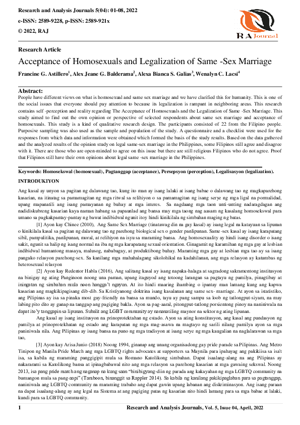 (PDF) Acceptance of Homosexuals and Legalization of Same -Sex Marriage