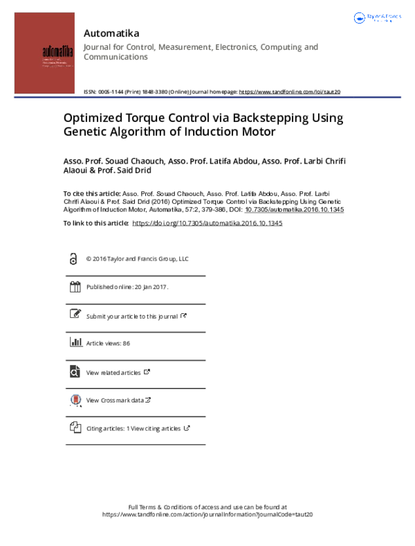 Pdf Optimized Torque Control Via Backstepping Using Genetic Algorithm Of Induction Motor