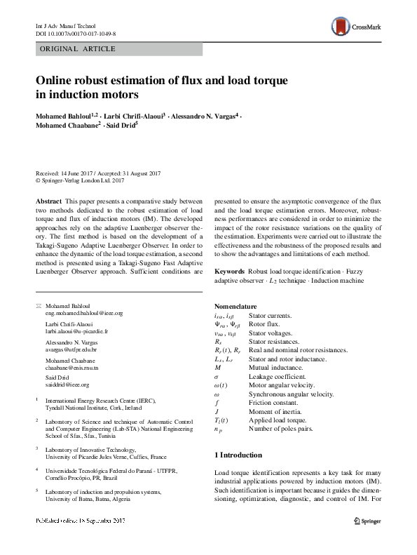 Pdf Online Robust Estimation Of Flux And Load Torque In Induction Motors