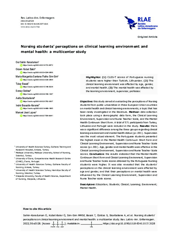 (PDF) Nursing students’ perceptions on clinical learning environment and mental health: a ...