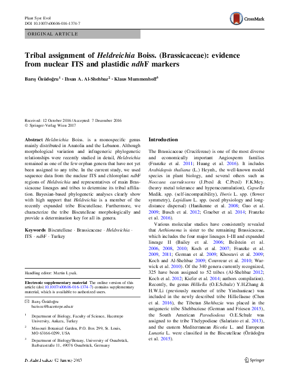 (PDF) Tribal assignment of Heldreichia Boiss. (Brassicaceae): evidence ...