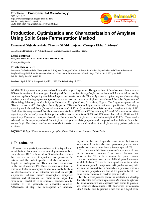 (PDF) Production, Optimization and Characterization of Amylase Using ...