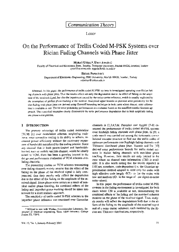 (PDF) Letter: On the performance of trellis coded M-PSK systems over rician fading channels with ...
