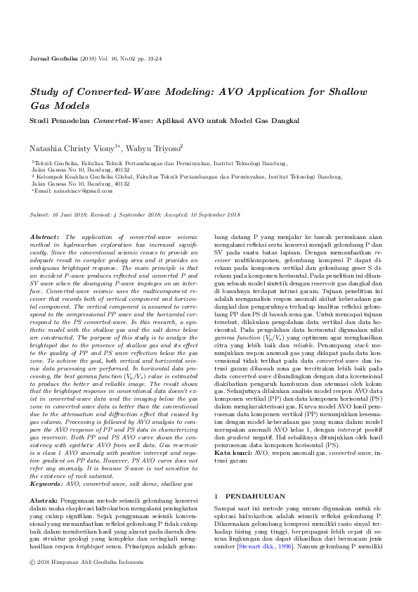 (PDF) Study of Converted-Wave Modeling: AVO Application for Shallow Gas Models | Wahyu Triyoso ...