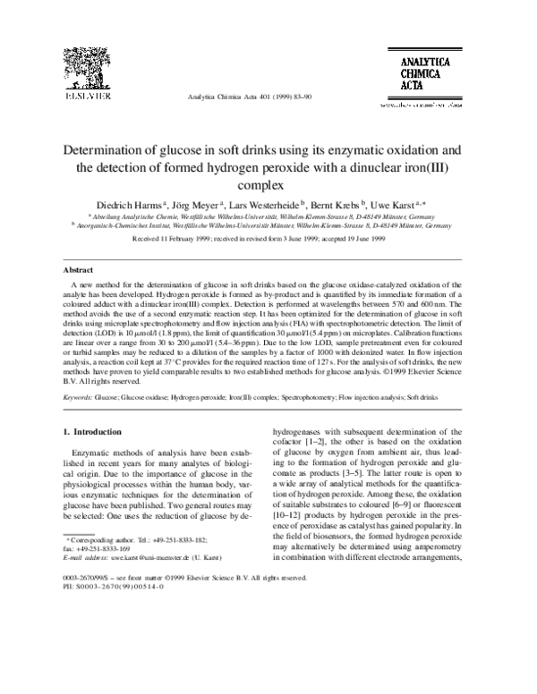 Pdf Determination Of Glucose In Soft Drinks Using Its Enzymatic Oxidation And The Detection Of