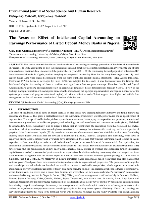 (PDF) The Nexus on Effect of Intellectual Capital Accounting on Earnings Performance of Listed ...