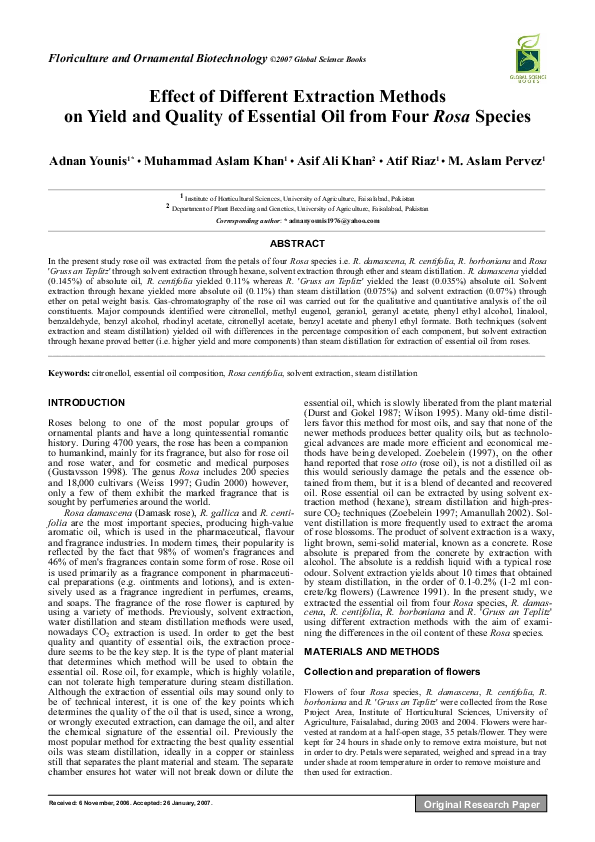 (PDF) Effect of Different Extraction Methods on Yield and Quality of Essential Oil from Four ...