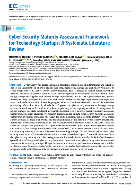(PDF) Cyber Security Maturity Assessment Framework for Technology Startups: A Systematic ...