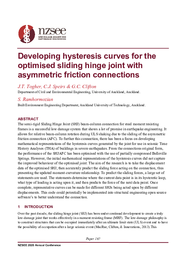 (PDF) Developing hysteresis curves for the optimised sliding hinge joint with asymmetric ...