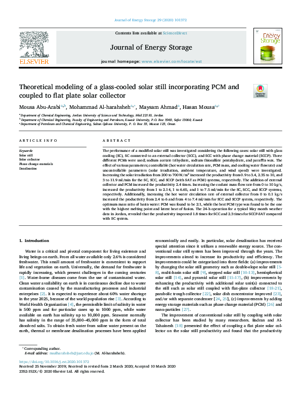 (PDF) Theoretical modeling of a glass-cooled solar still incorporating ...