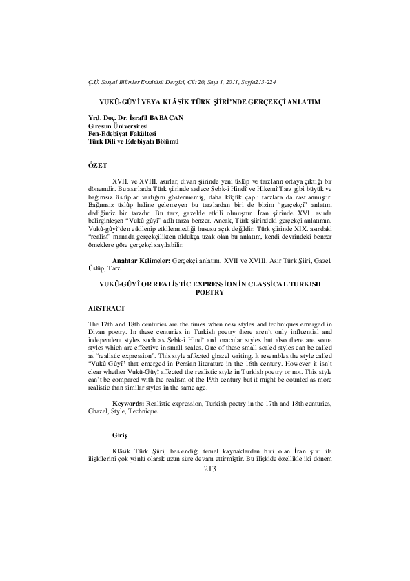 (PDF) Vukû-Gûyî Veya Klâsi̇k Türk Şi̇i̇ri̇’Nde Gerçekçi̇ Anlatim